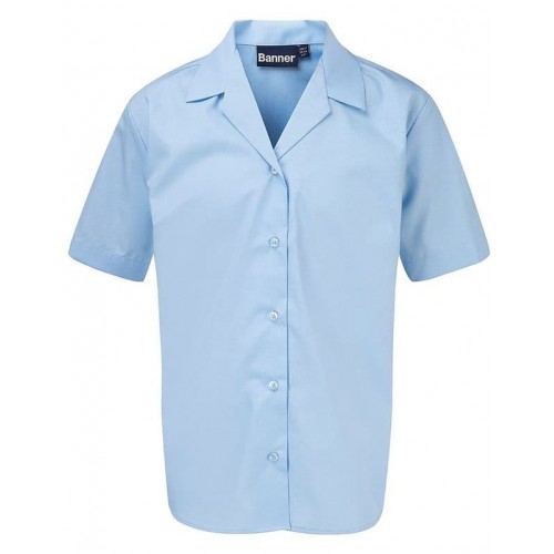 Blue Rever Collar Blouse - Short Sleeves